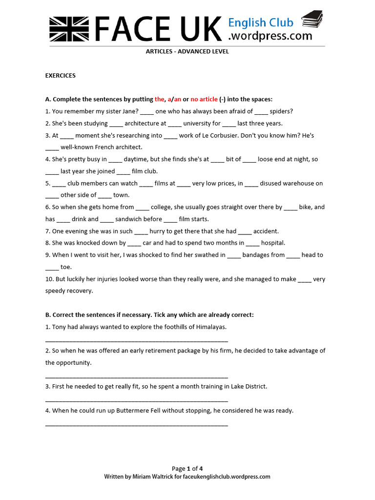 Advanced Articles Exercises | PDF