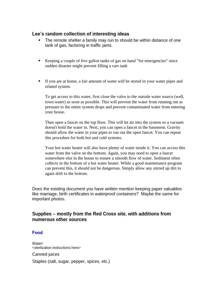 Contingency Plan Supplies | PDF | Tap (Valve) | Water