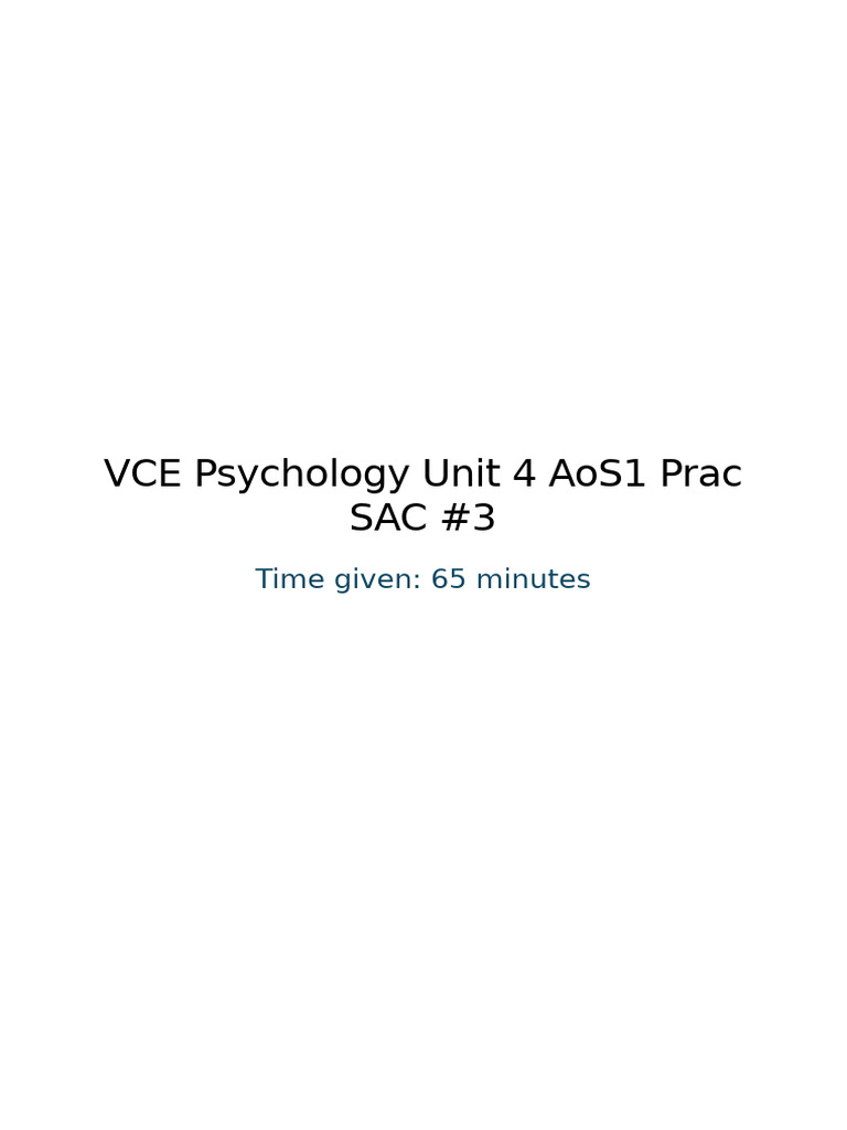 VCE Psychology Unit 4 AoS1 Prac SAC #3 | PDF | Sleep | Determinants Of Health