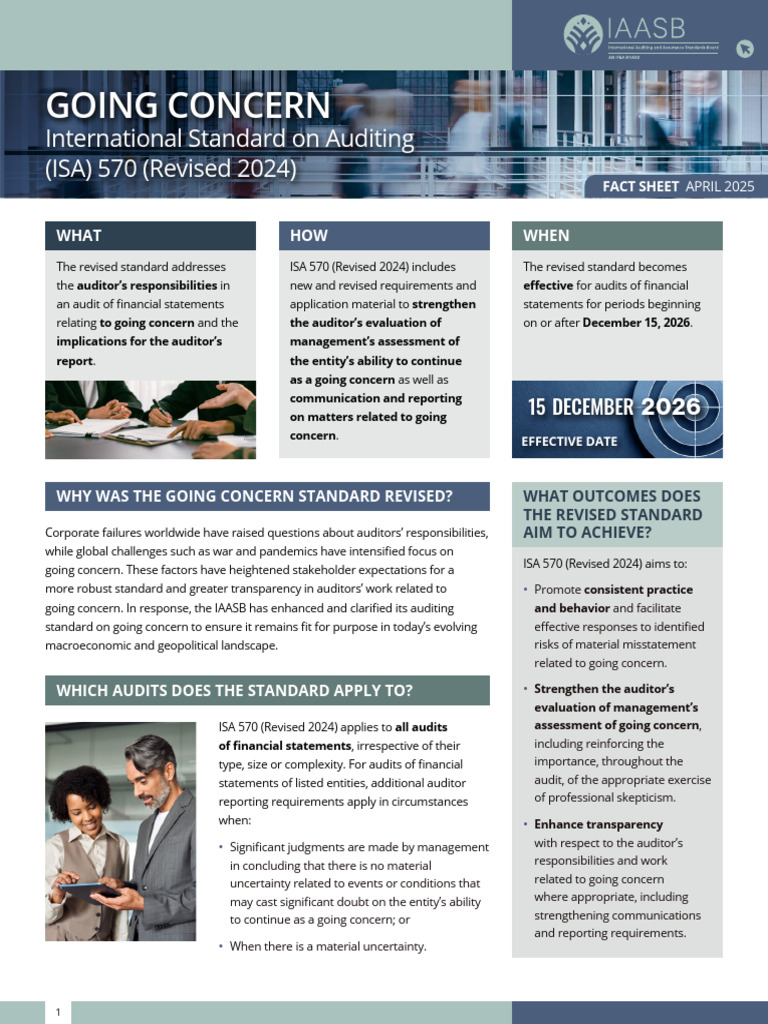 IAASB ISA 570 (Revised 2024), Going Concern Fact Sheet | PDF | Going ...