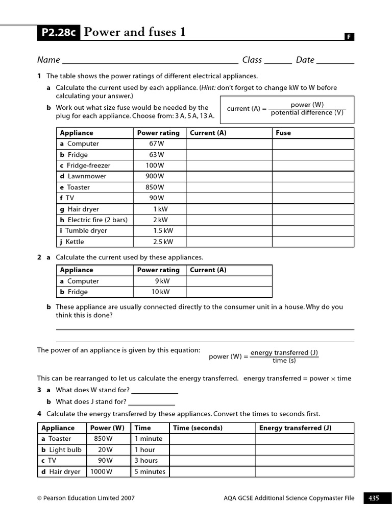 Power and Fuses 1: Name Class Date | PDF