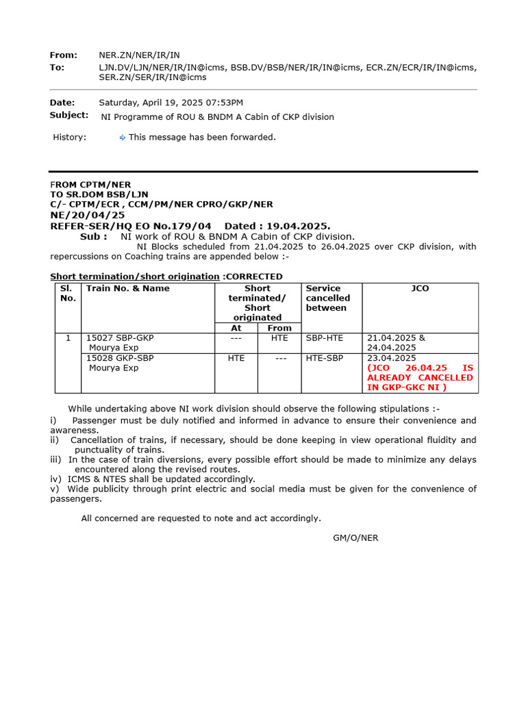 NI Programme of ROU & BNDM A Cabin of CKP Division | PDF