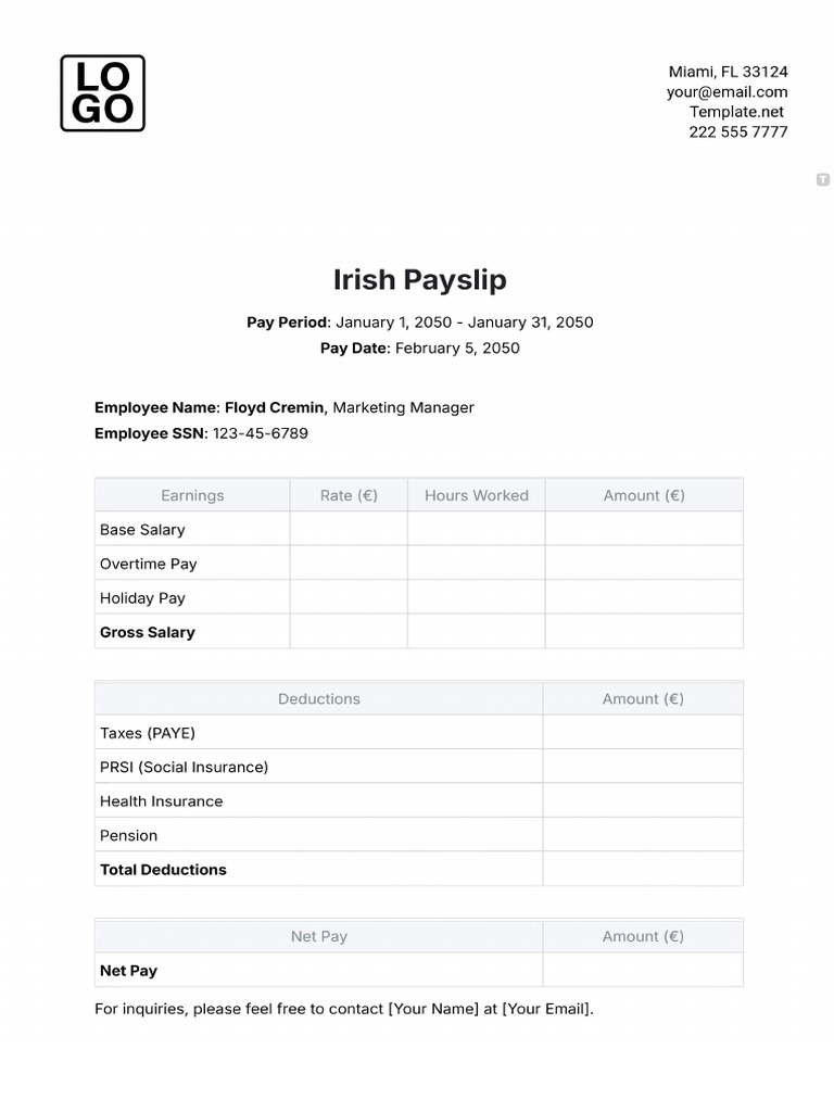Irish Payslip Template | PDF
