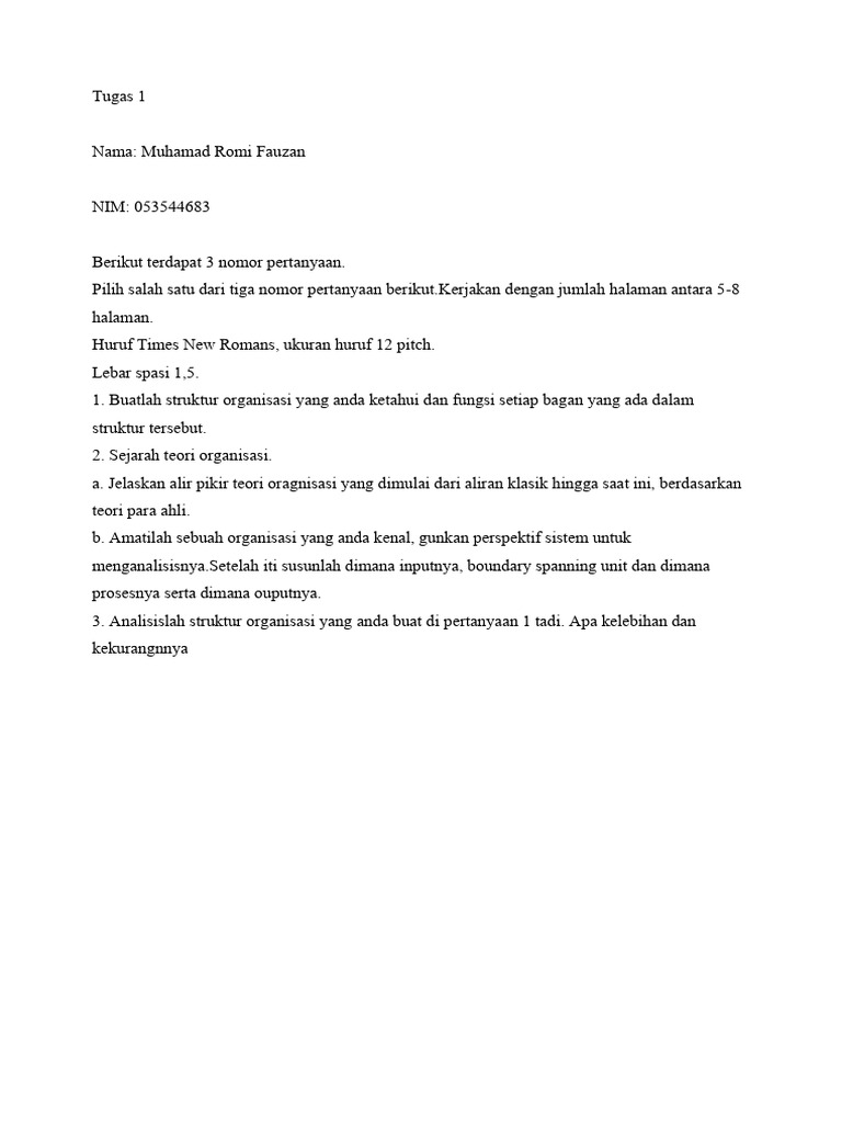 Tugas 1 Teori Organisasi ROMI | PDF