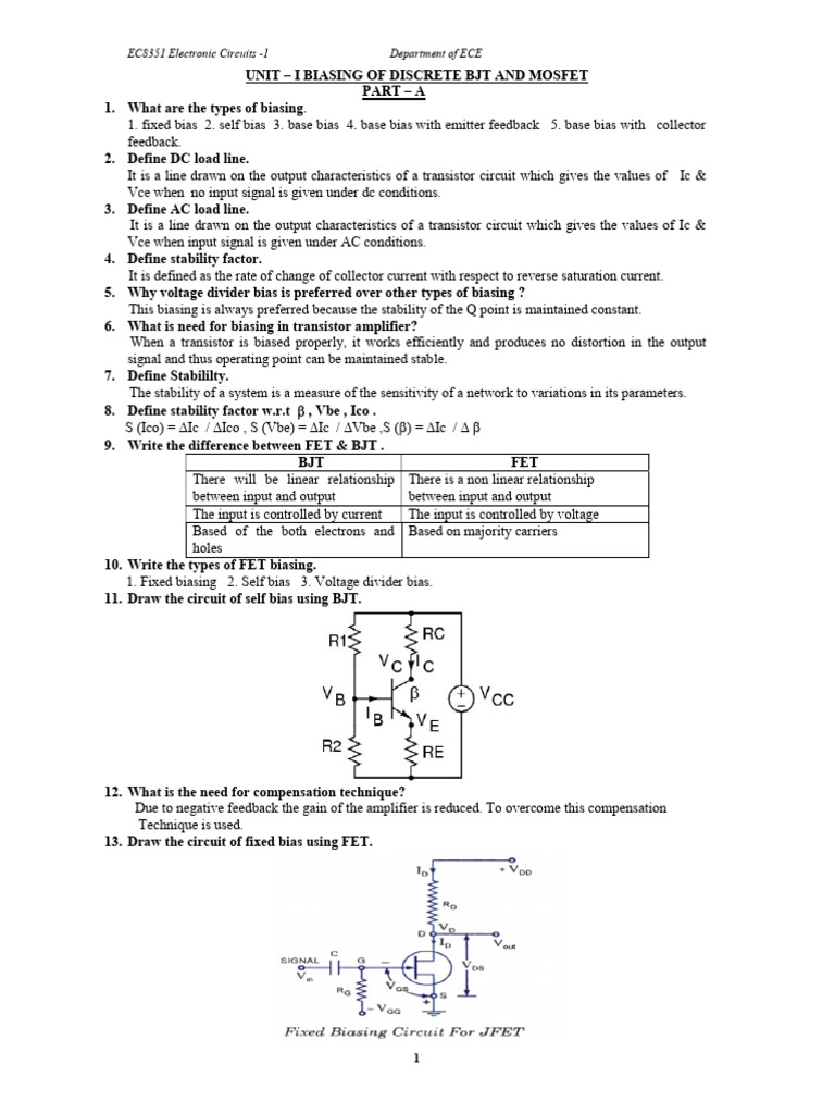 Biasing Techniques for BJT and MOSFET | PDF | Mosfet | Cmos