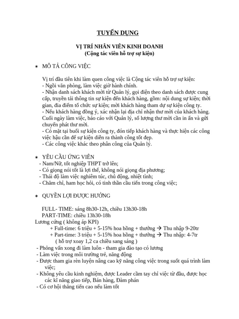 JD Nhân Viên Kinh Doanh | PDF