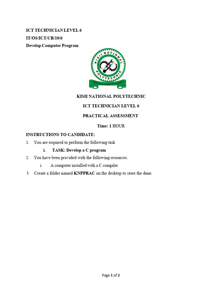 Candidate Practical DEVELOP COMPUTER PROGRAM Level 6 | PDF