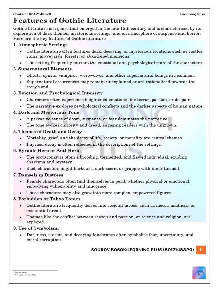 Features of Gothic Literature | PDF | Gothic Fiction