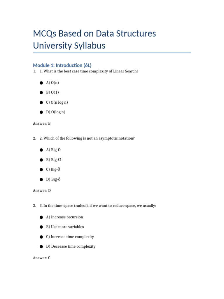 MCQs All Modules Part1 | PDF | Queue (Abstract Data Type) | Computer Programming