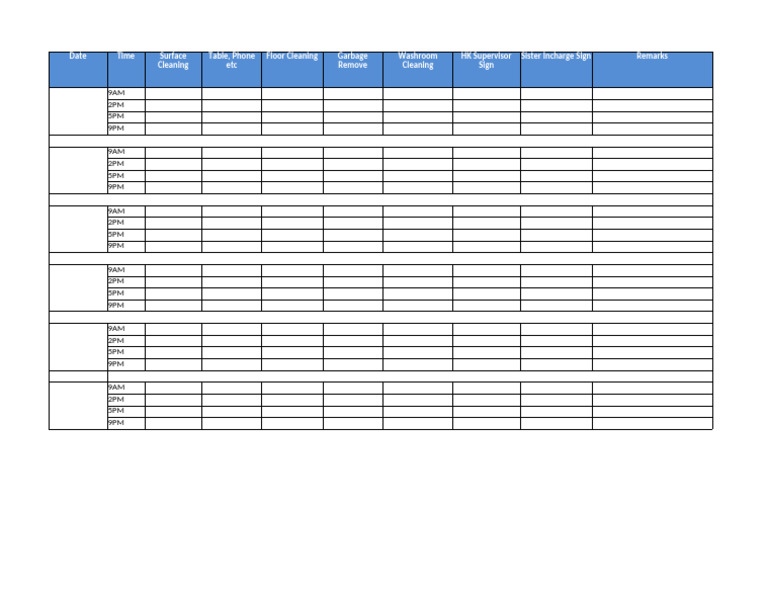 Hospital Cleaning Checklist | PDF