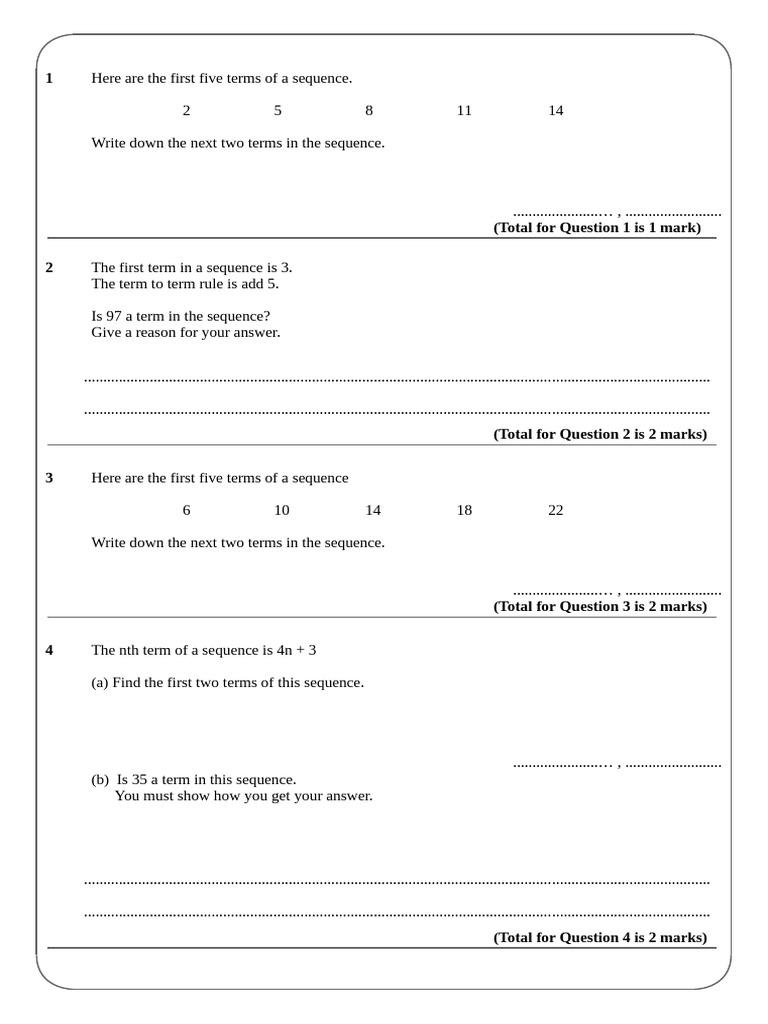 【Split】 4-igcse-sequences | PDF | Mathematical Notation | Mathematics