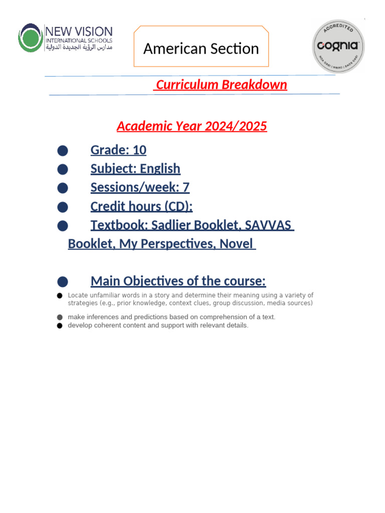 Grade 10 English Curriculum 2024/2025 | PDF | International English ...