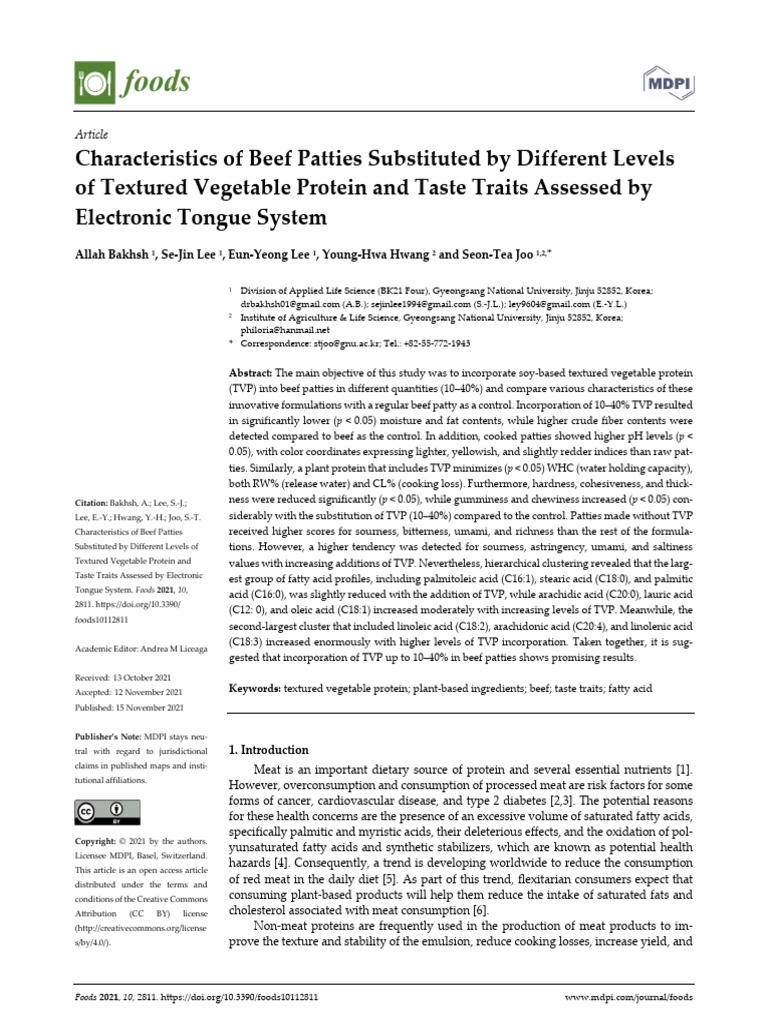 Beef Patties with Textured Vegetable Protein | PDF | Animal Products ...