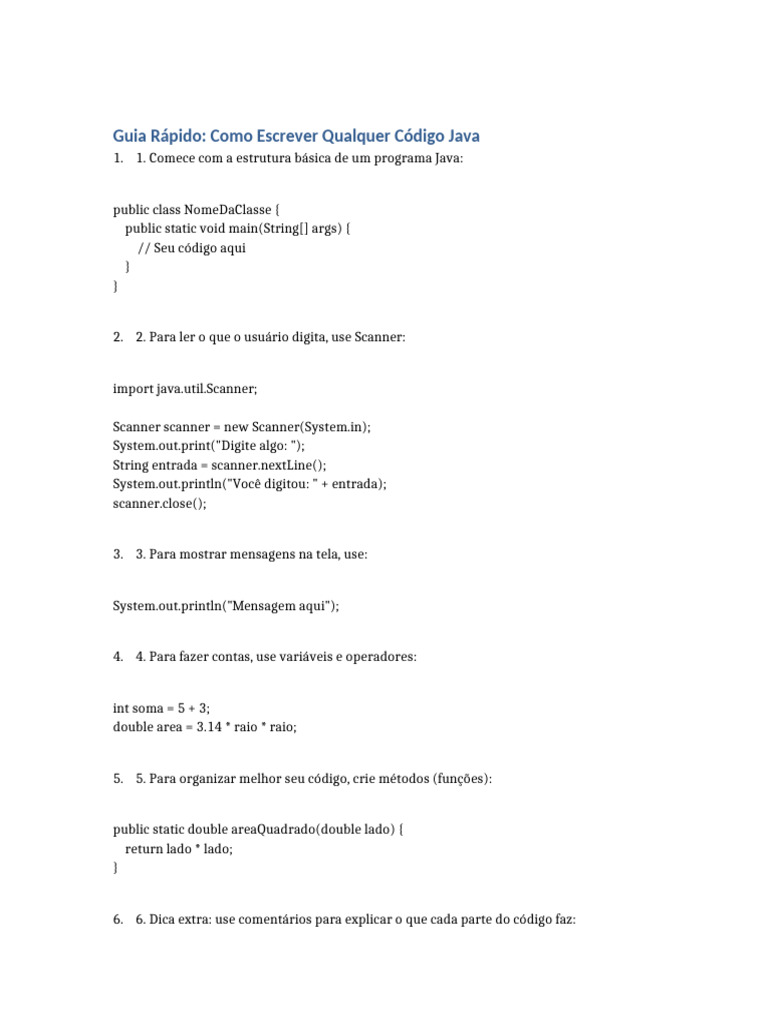 Guia Rapido Java Iniciante | PDF