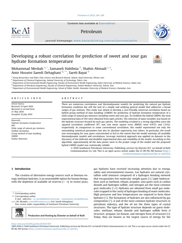 Developing A Robust Correlation For Prediction of Sweet and Sour - 2022 - Petro | PDF | Gases