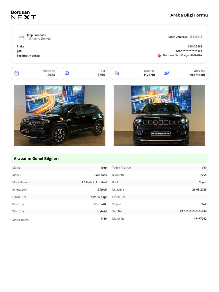 2023 7755 Hybrid Otomatik: Araba Bilgi Formu | PDF