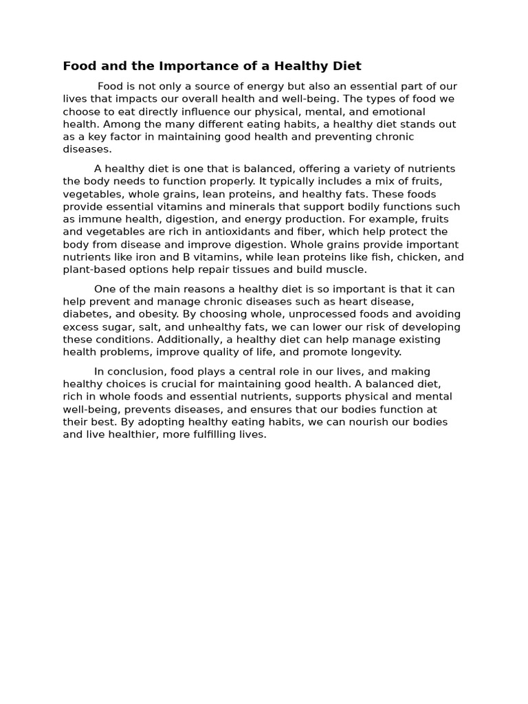 Food and The Importance of A Healthy Diet | PDF