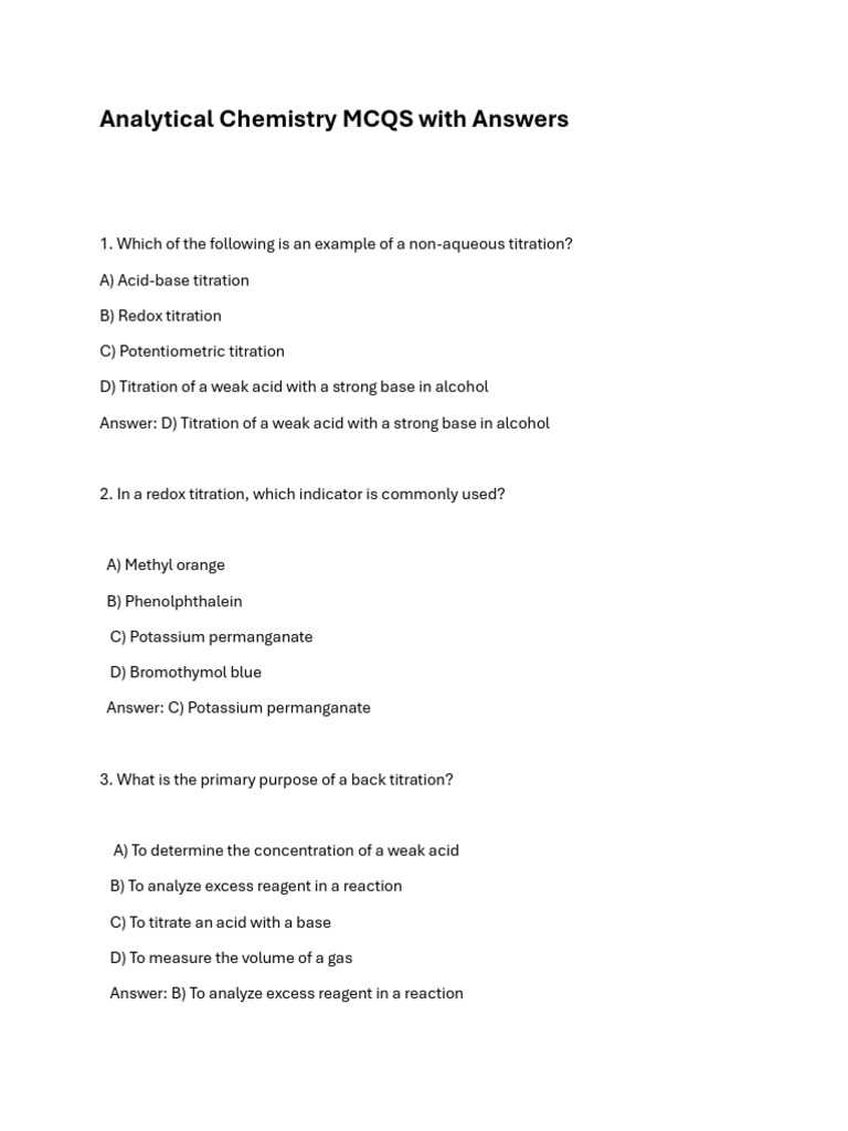 Analytical Chemistry MCQS | PDF | Titration | Chemistry