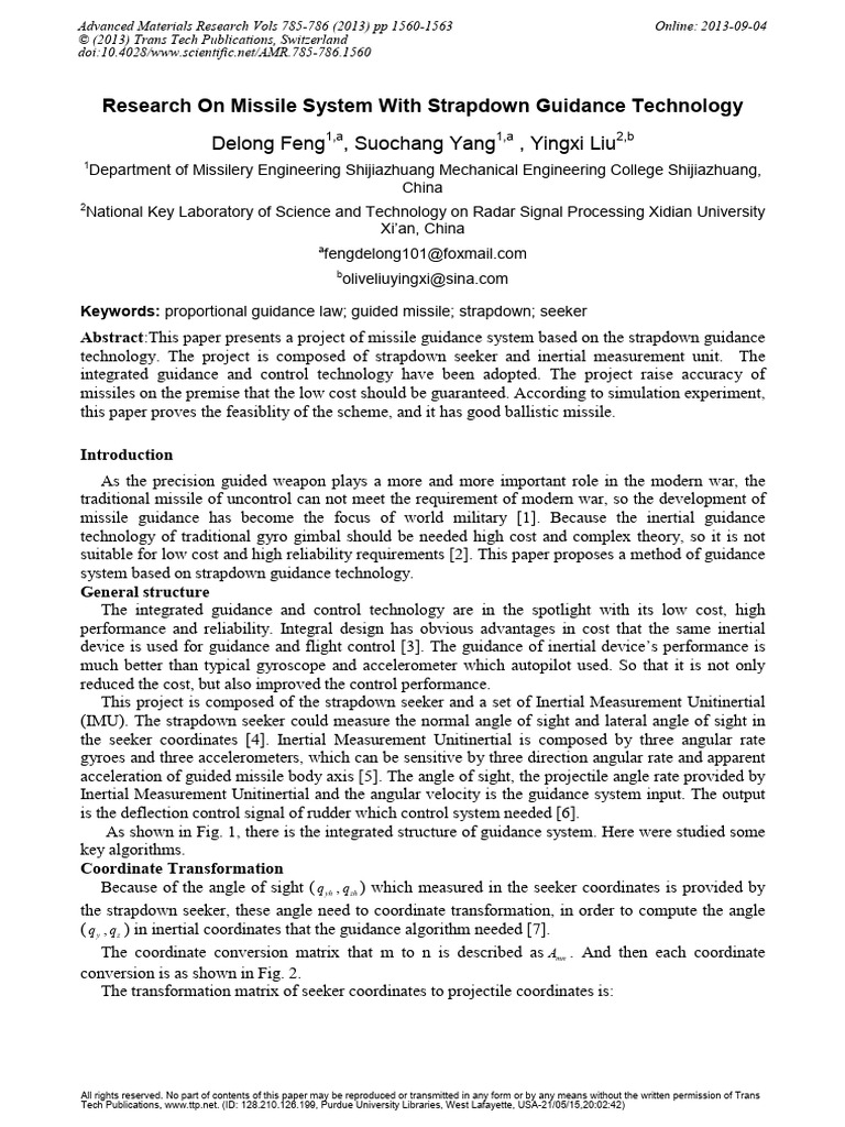 Research On Missile System With Strapdown Guidance | PDF | Inertial Navigation System | Motion ...