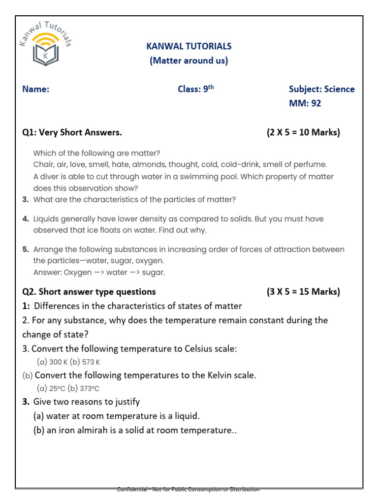 Kanwal Tutorials Science Class9 Matter Chapter1 | PDF | Gases | Liquids
