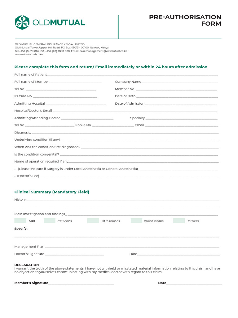 OM - Pre - Authorisation Form - 2022 | PDF | Clinical Medicine | Medical Specialties