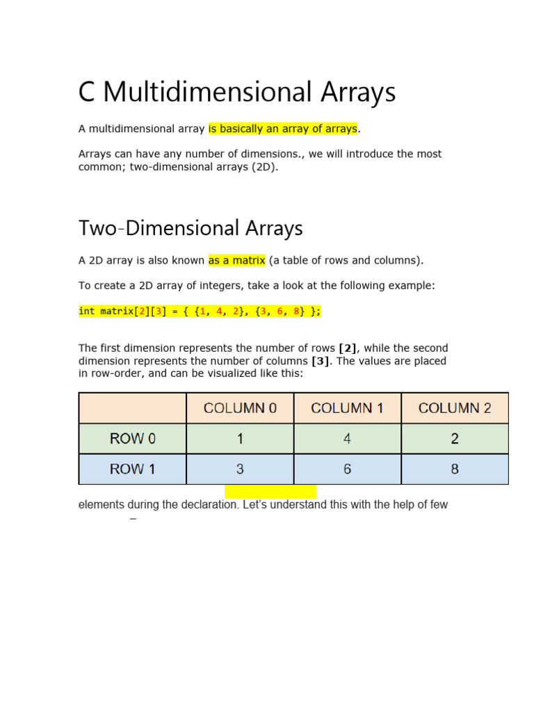Lecture 7 - Arrays (P3) - 2D Array | PDF | Matrix (Mathematics) | Integer (Computer Science)