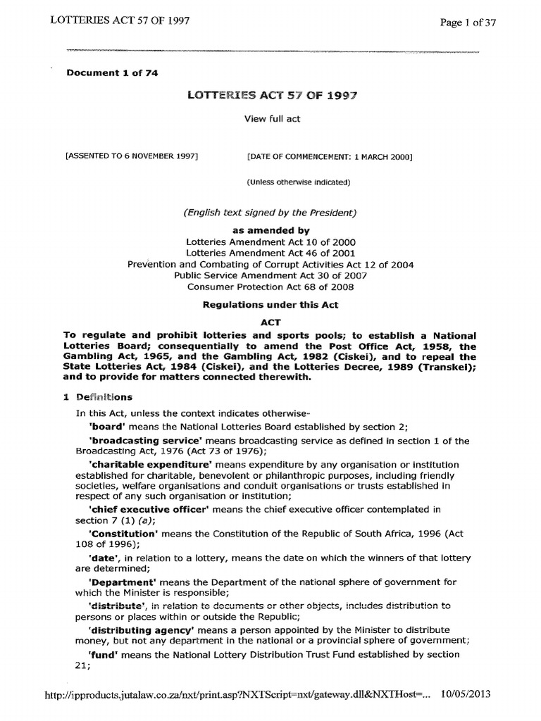 Lotteries Act 57 of 1997 1 | PDF