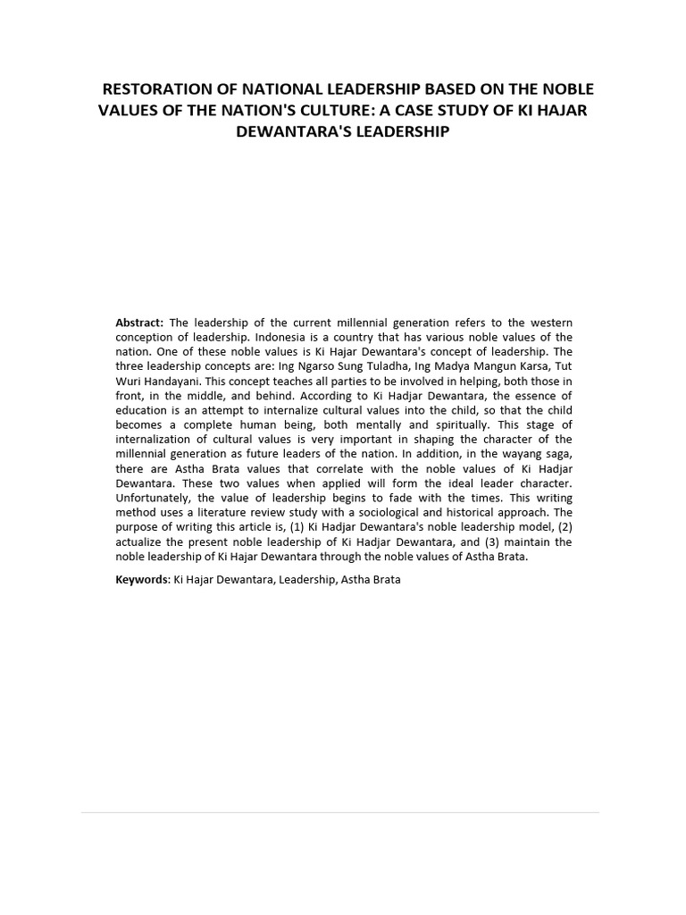 Restoration of National Leadership Based On The Noble Values of The ...