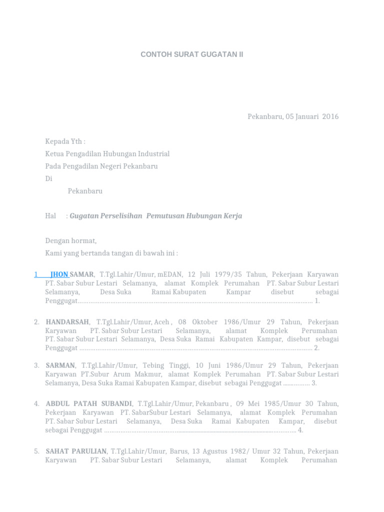 Contoh Surat Gugatan Ii | PDF