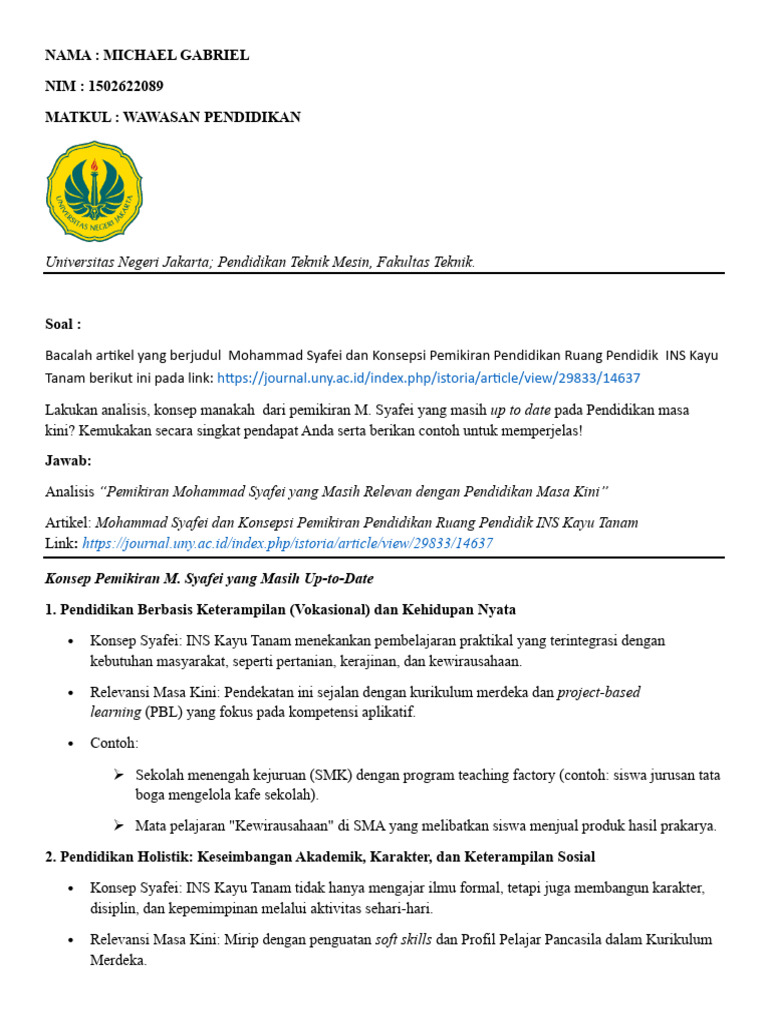 Michael Gabriel - 1502622089 - Penugasan 4 - Wawasan Pendidikan | PDF