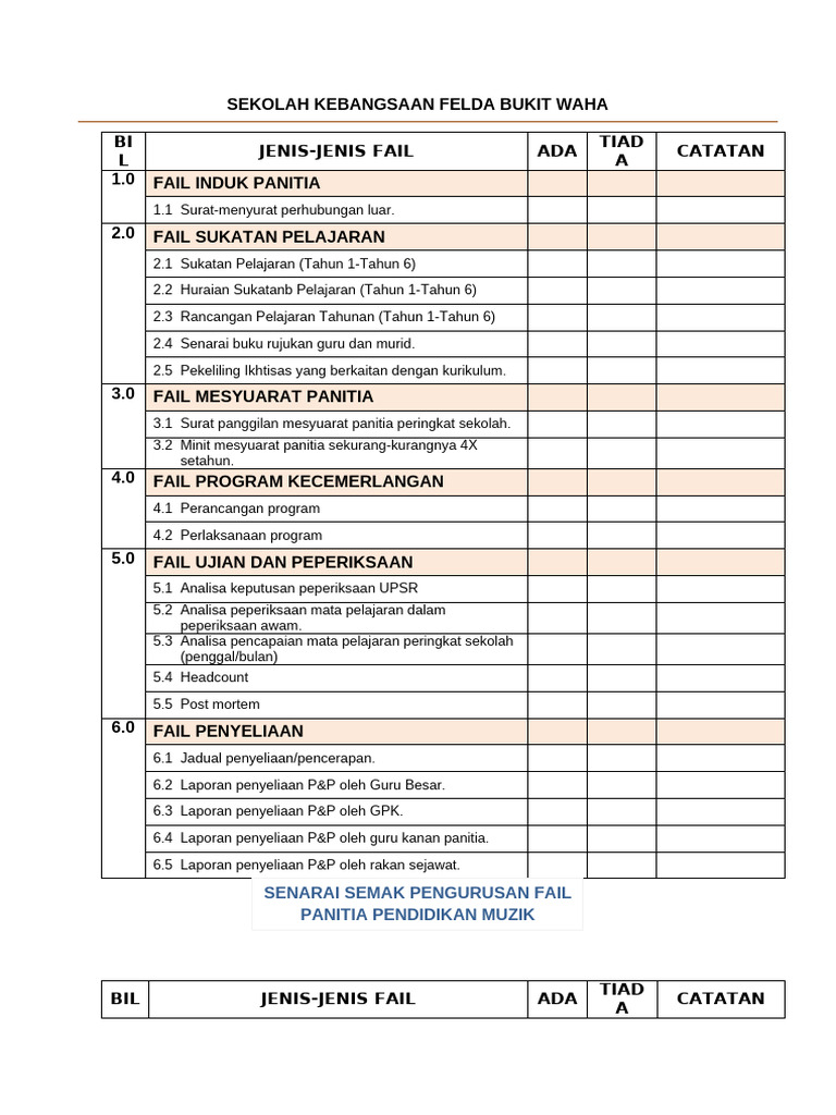 Senarai Semak Isi Kandungan Fail | PDF