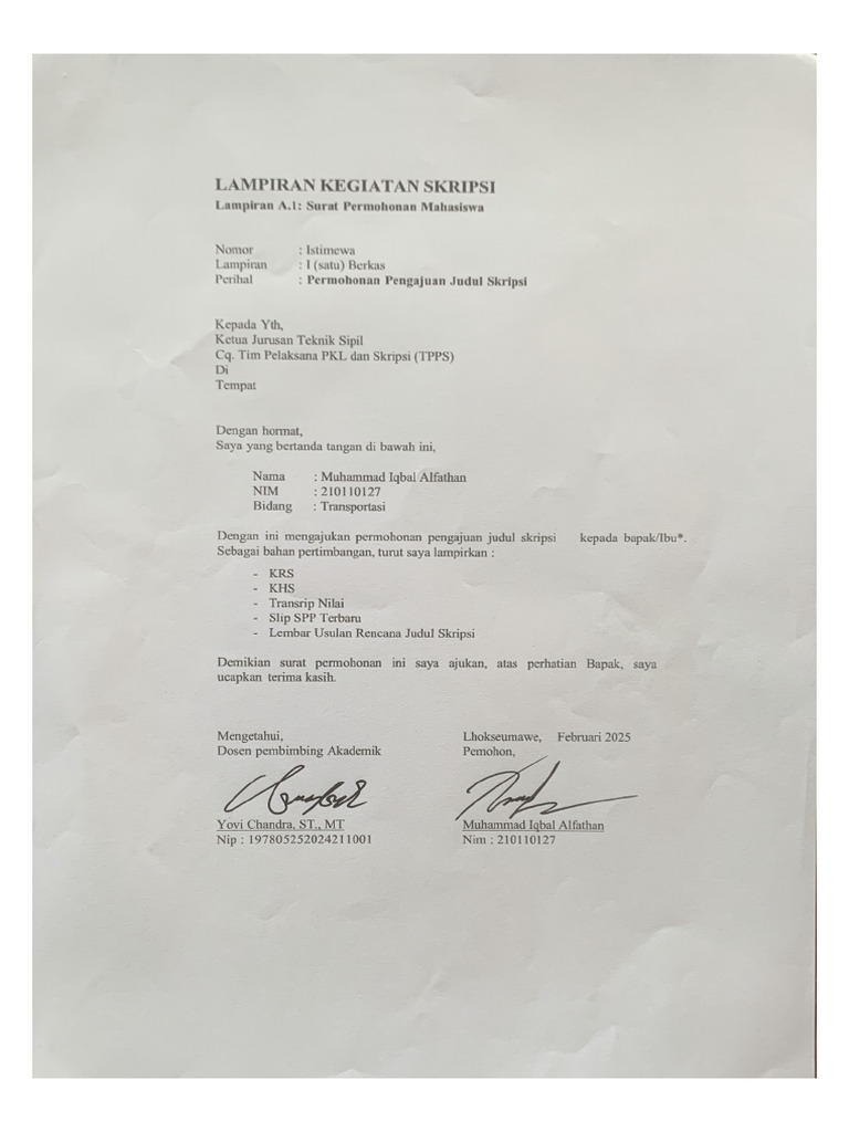Surat Permohonan Skripsi | PDF