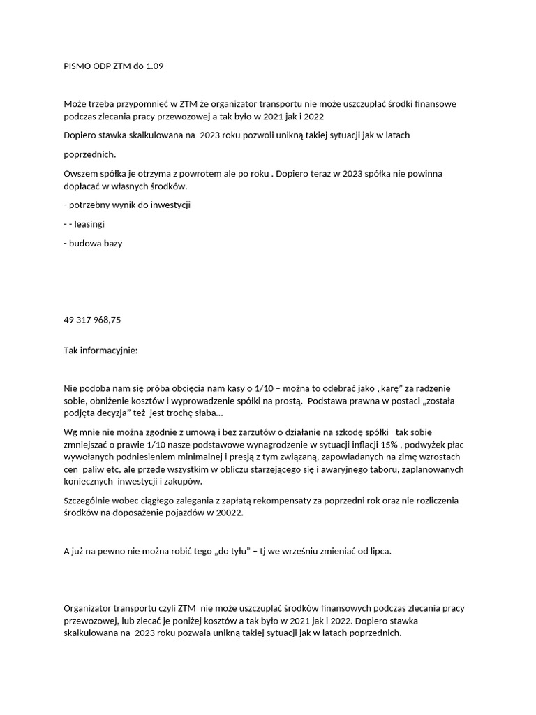 PISMO ODP ZTM Obniżenie Stawki Do 1 (0023) | PDF