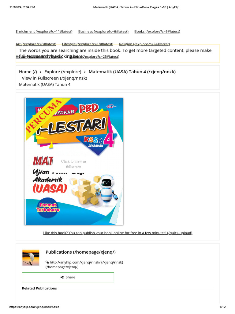 Matematik (UASA) Tahun 4 - Flip Ebook Pages 1-16 - AnyFlip | PDF
