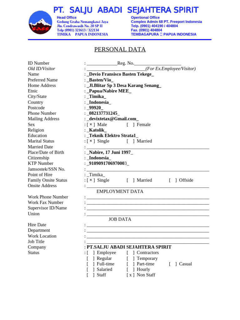 Form Personal Data Isian 2 | PDF