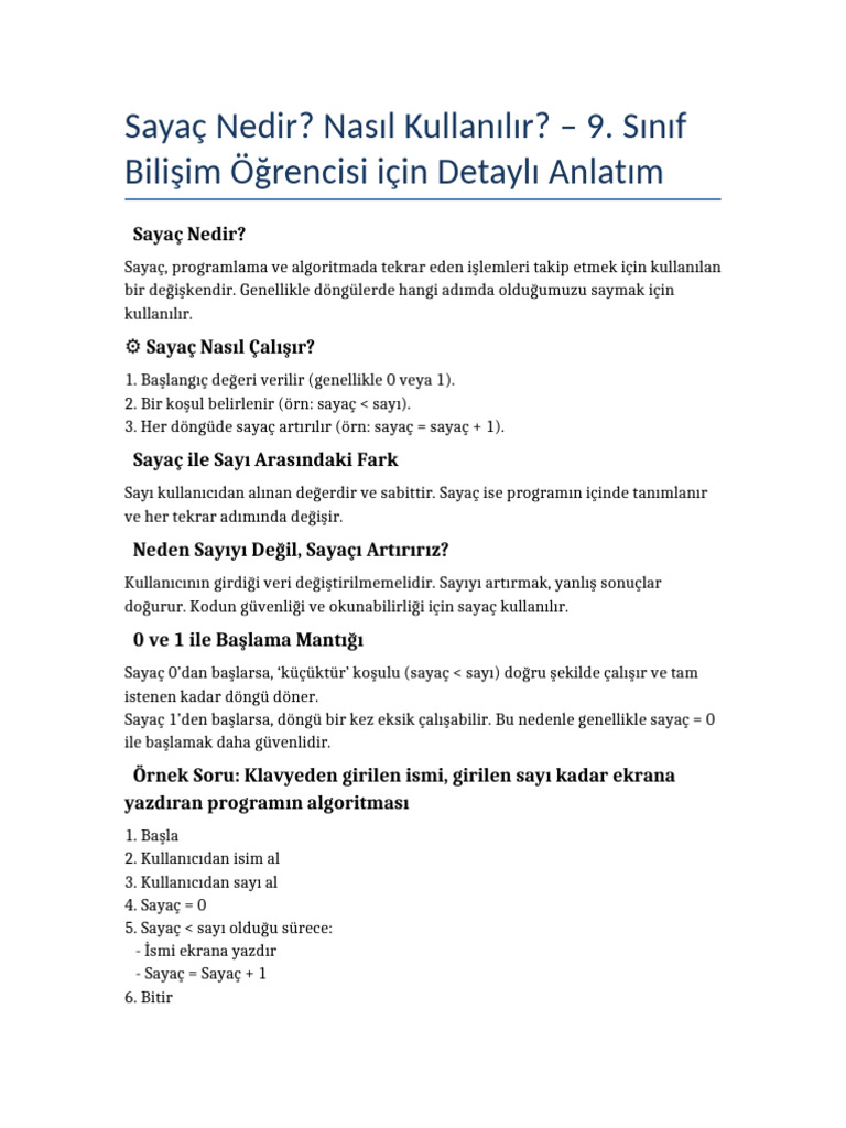 Sayac Konu Anlatimi 0 1 Detayli | PDF