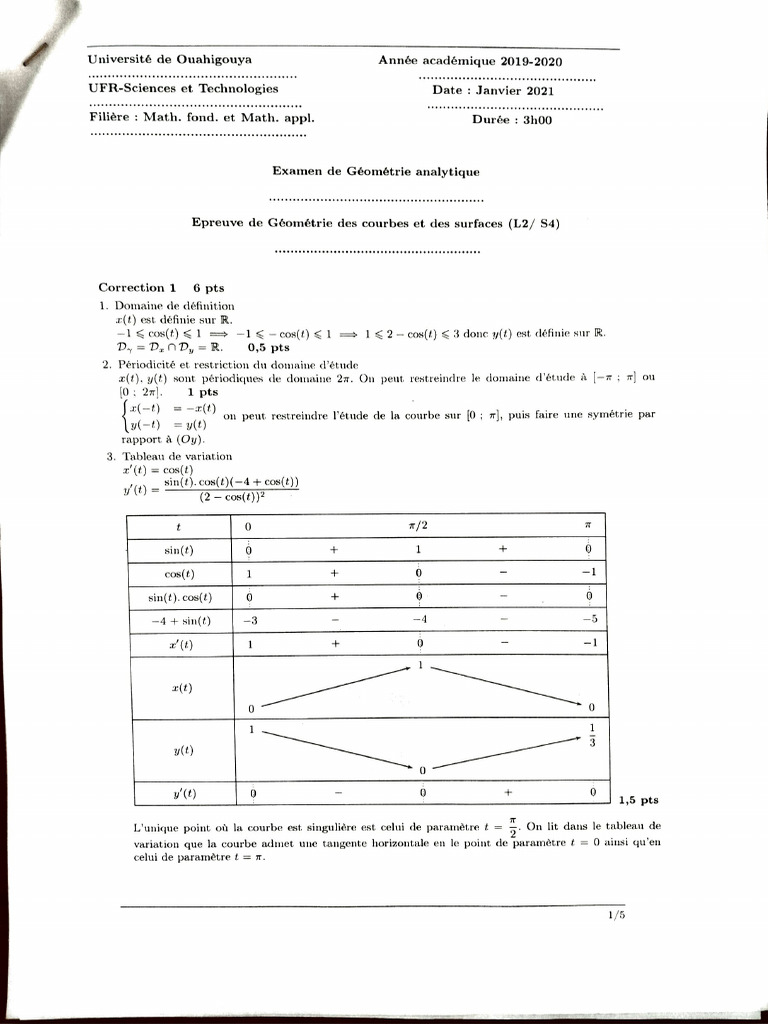 Correction Du Devoir de Géométrie Des Courbes Et Des Surfaces-2-2 | PDF