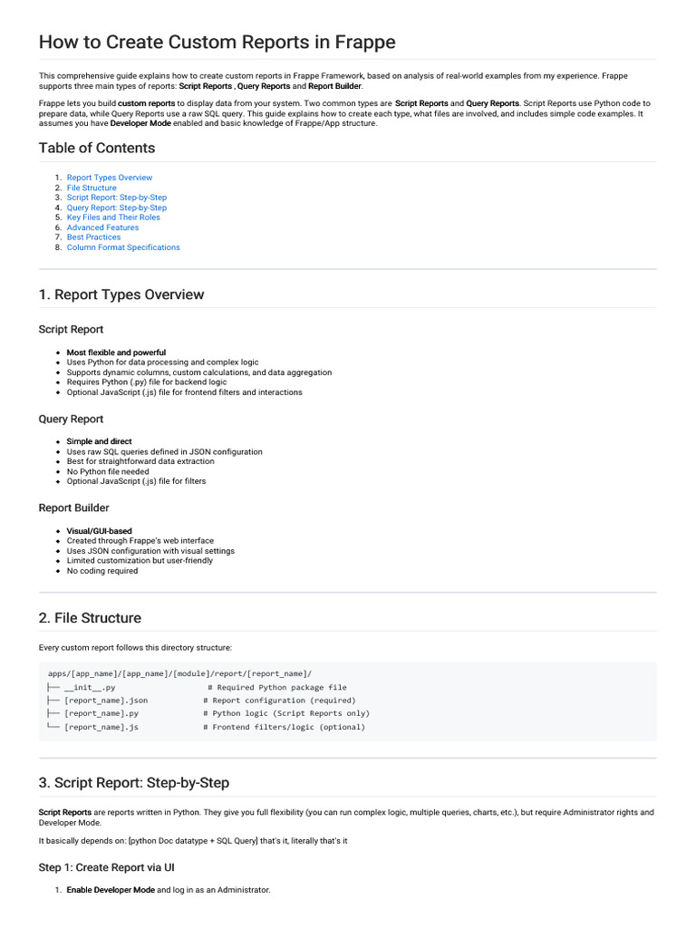 How To Create Custom Report in Frappe? | PDF | Parameter (Computer Programming) | Sql
