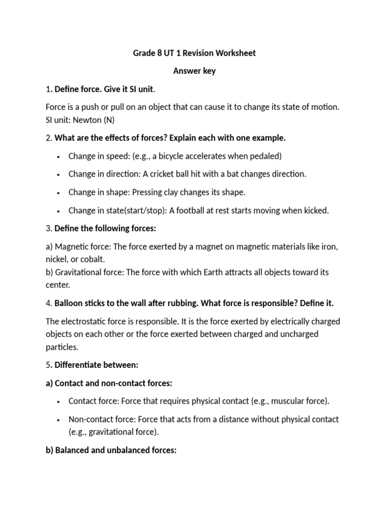 Grade 8 Force and Pressure Revision Guide | PDF | Force | Pressure