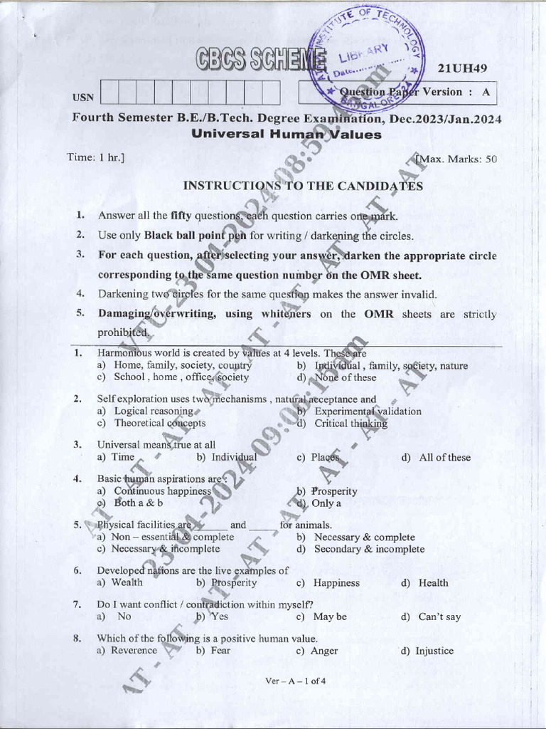 21UH49 2023-24-DeC-JAN Universal Human Values | PDF