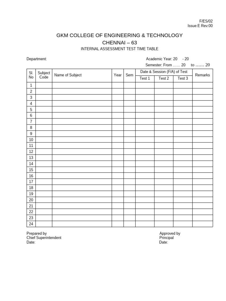 F-Es-02-00-Internal Assessment Test Time Table | PDF