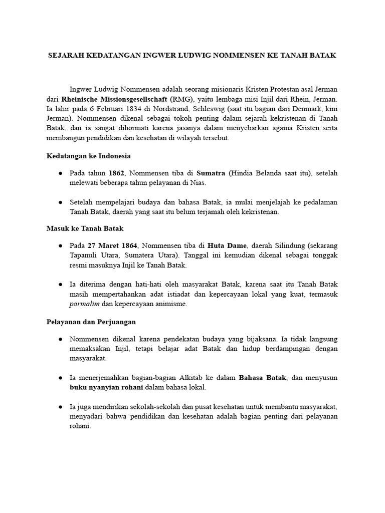Sejarah Nommensen di Tanah Batak | PDF