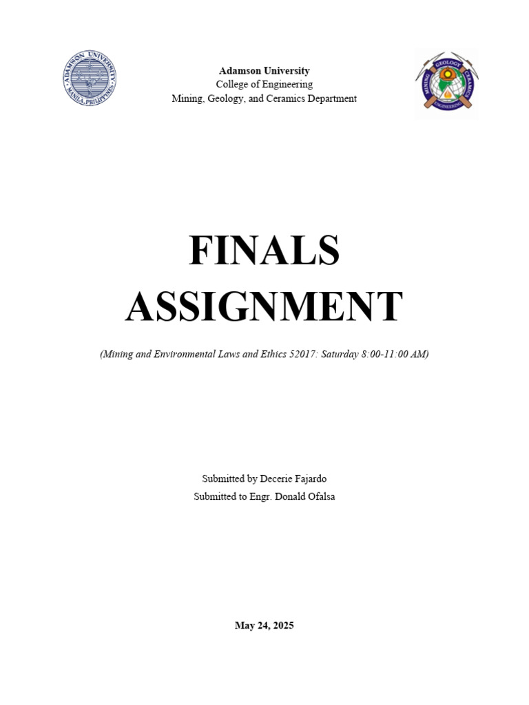 Mine Law Finals Assignment | PDF | Integrity | Mining