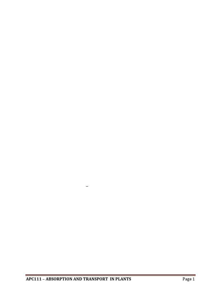 APC 111-Transport & Absorption in Plants - Supplementary Notes | PDF ...