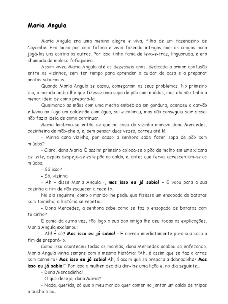 Maria Angula + Caipora, o Pai Do Mato | PDF | Caldo | Madeira