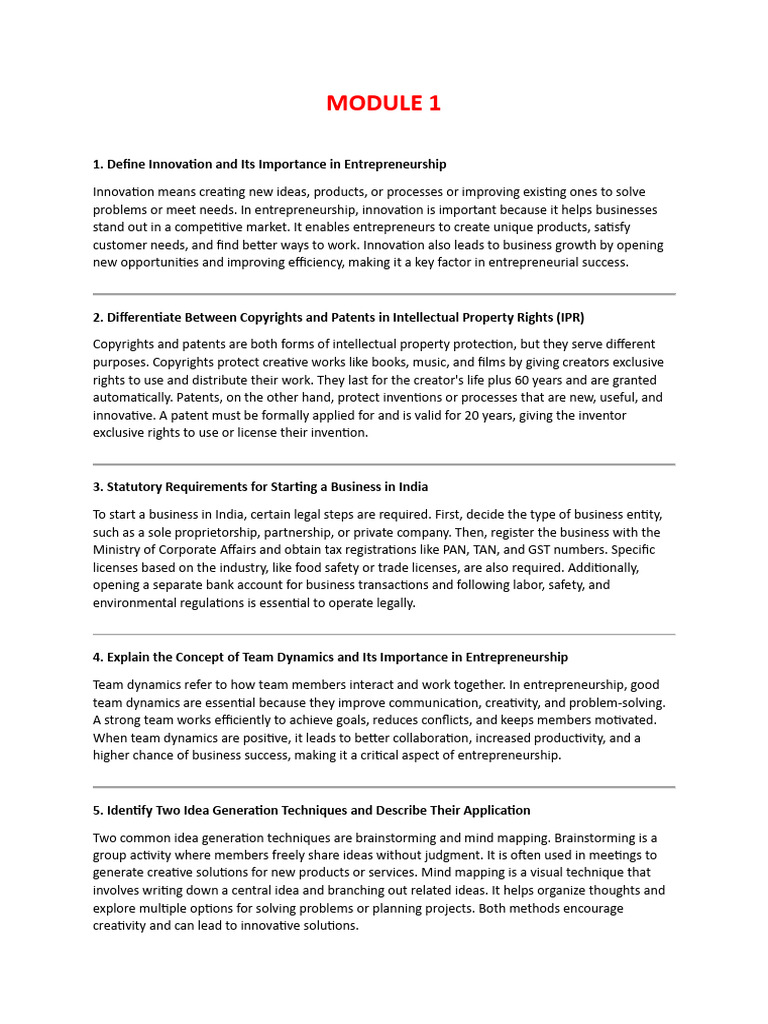 Innovation and IPR in Entrepreneurship | PDF | Marketing | Small ...