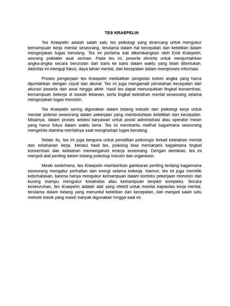 Tes Kraepelin: Ukur Kecepatan Mental | PDF