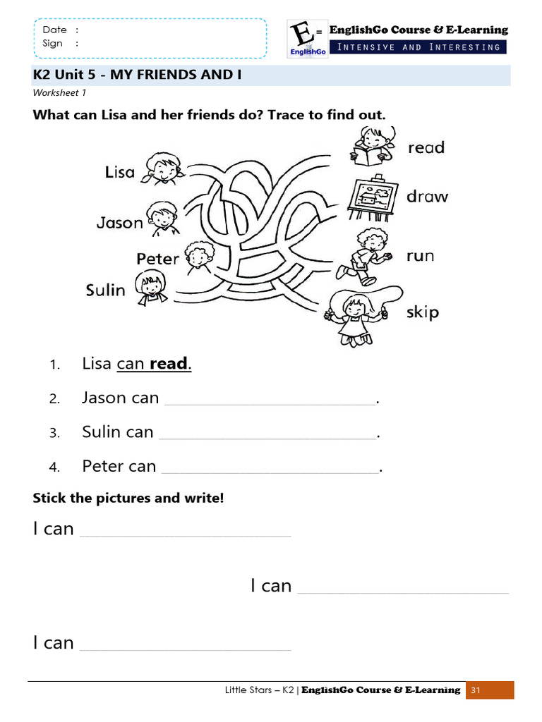 K2 Unit 5: My Friends and I Worksheets | PDF