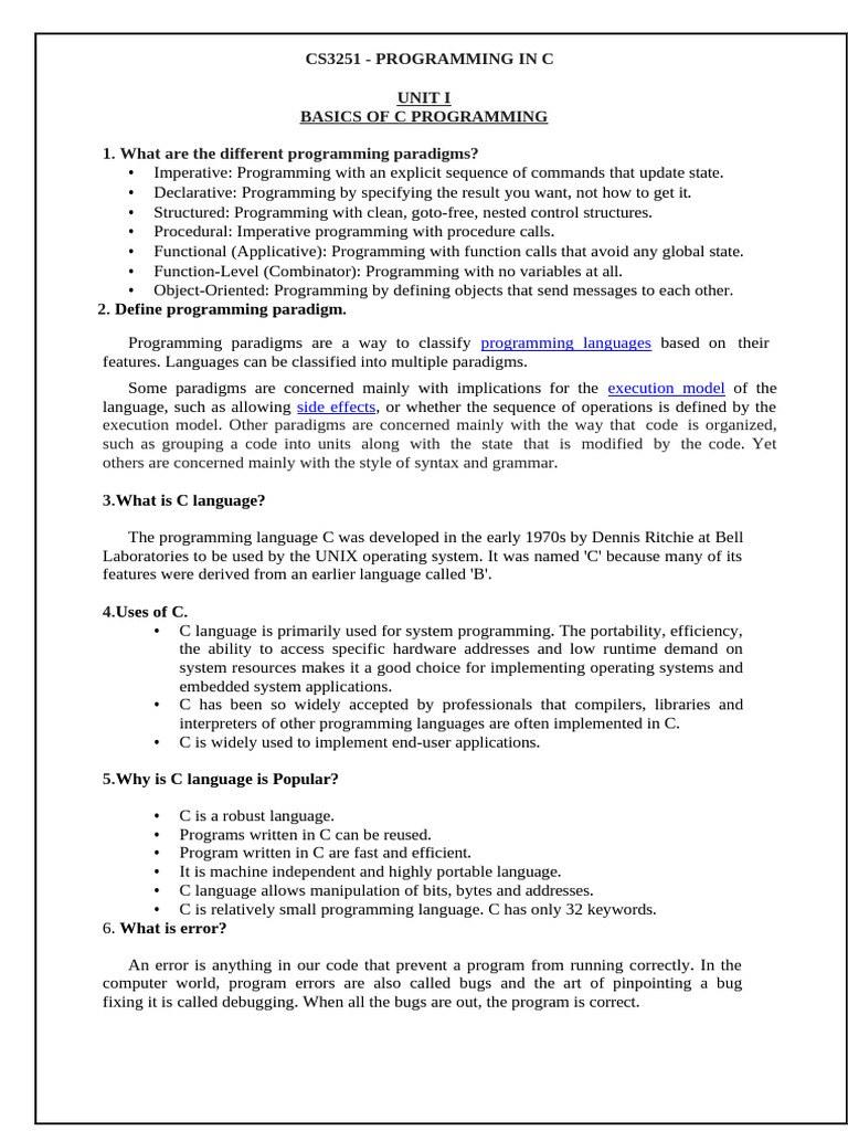 cs3251 QB 2 Marks Easy To Read | PDF | Pointer (Computer Programming ...