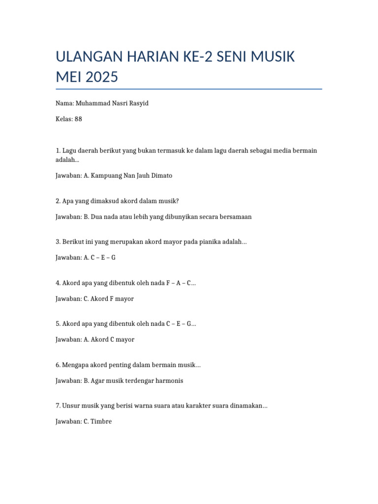 Soal Dan Jawaban Muhammad Nasri Rasyid Kelas 88 | PDF